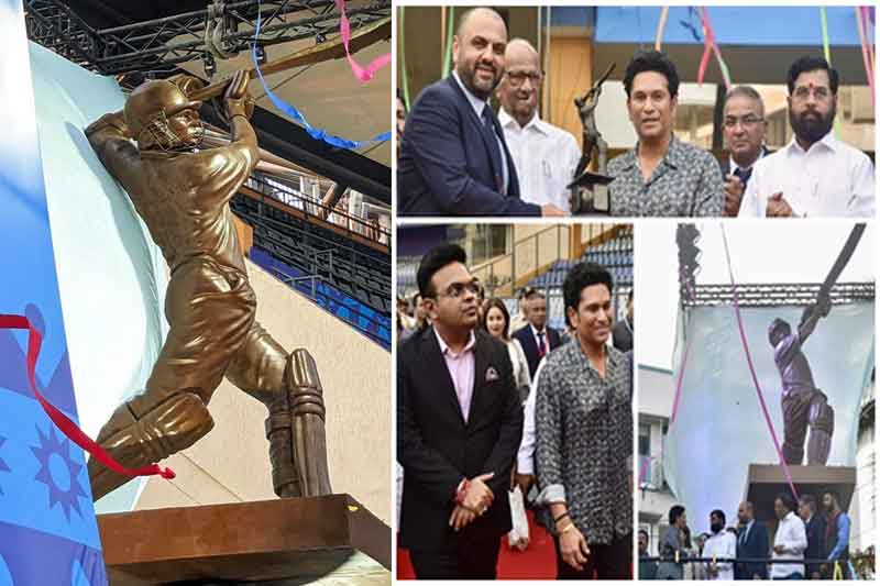 Tendulkar’s statue in 'lofted drive' pose unveiled at Wankhede Stadium ...