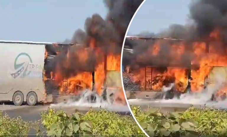 Container Catches Fire Near Zaheerabad Bypass, 8 New Tata Nexon Cars ...